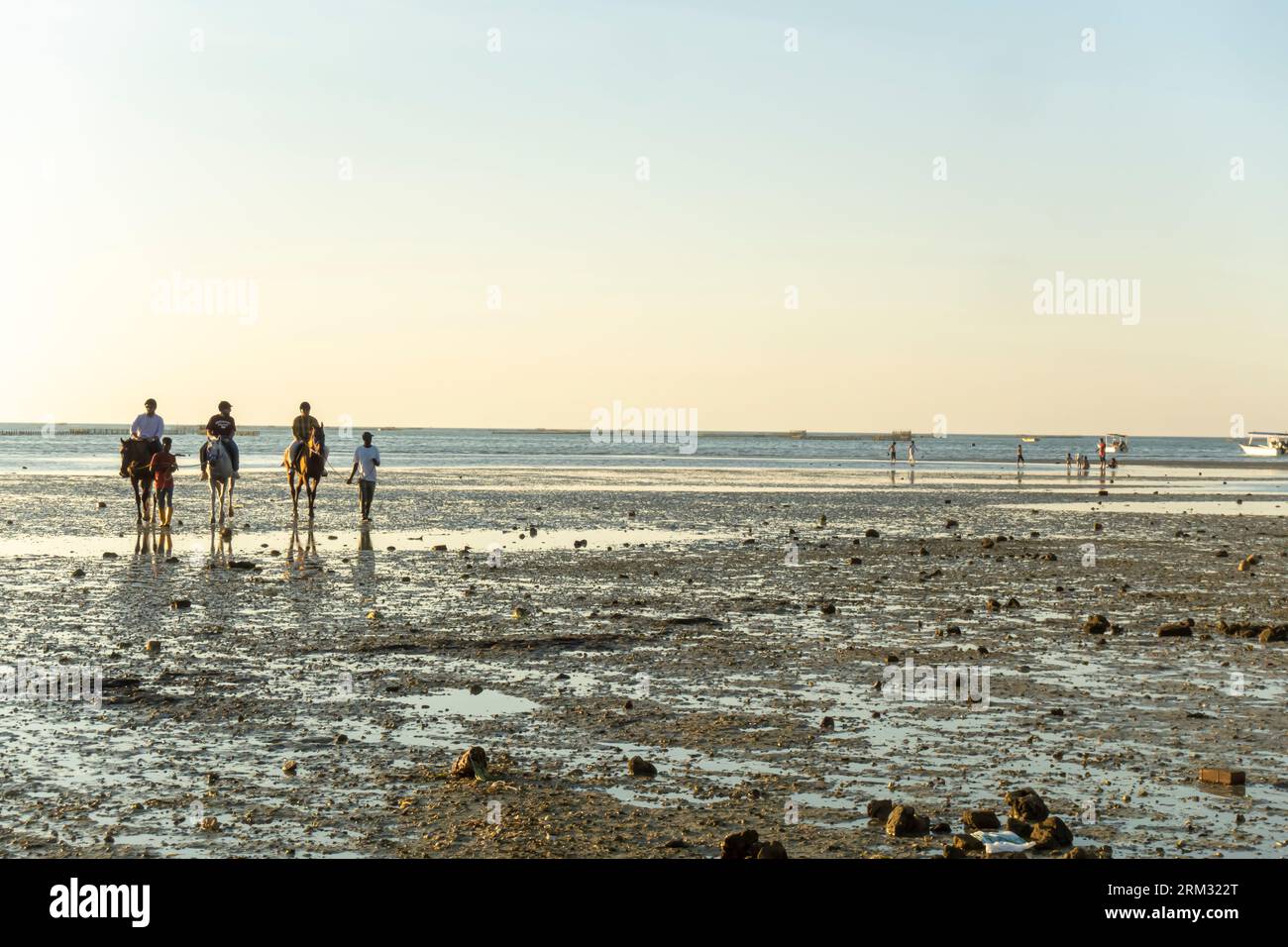 Horse riding led by a man at the Karbabad beach, Seef Bahrain, Persian ...