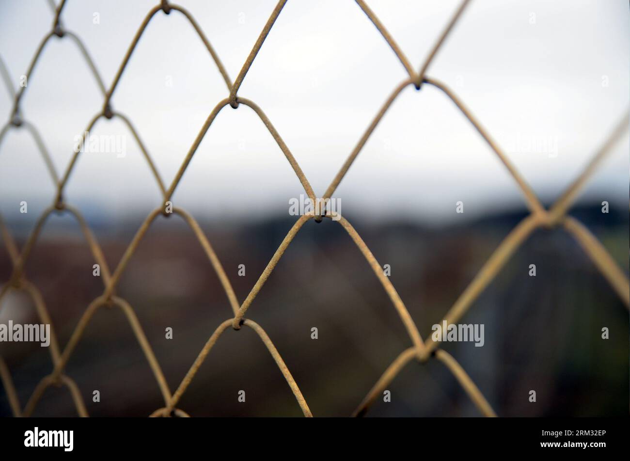 Chain link grid fence close view, prison concept Stock Photo - Alamy