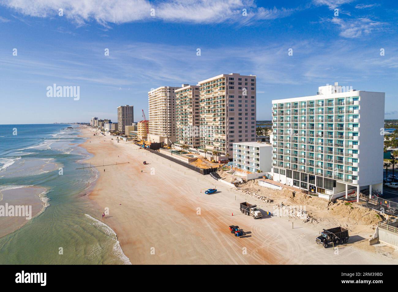 Daytona Beach Shores Florida,Atlantic Ocean,aerial overhead from above view,oceanfront ...