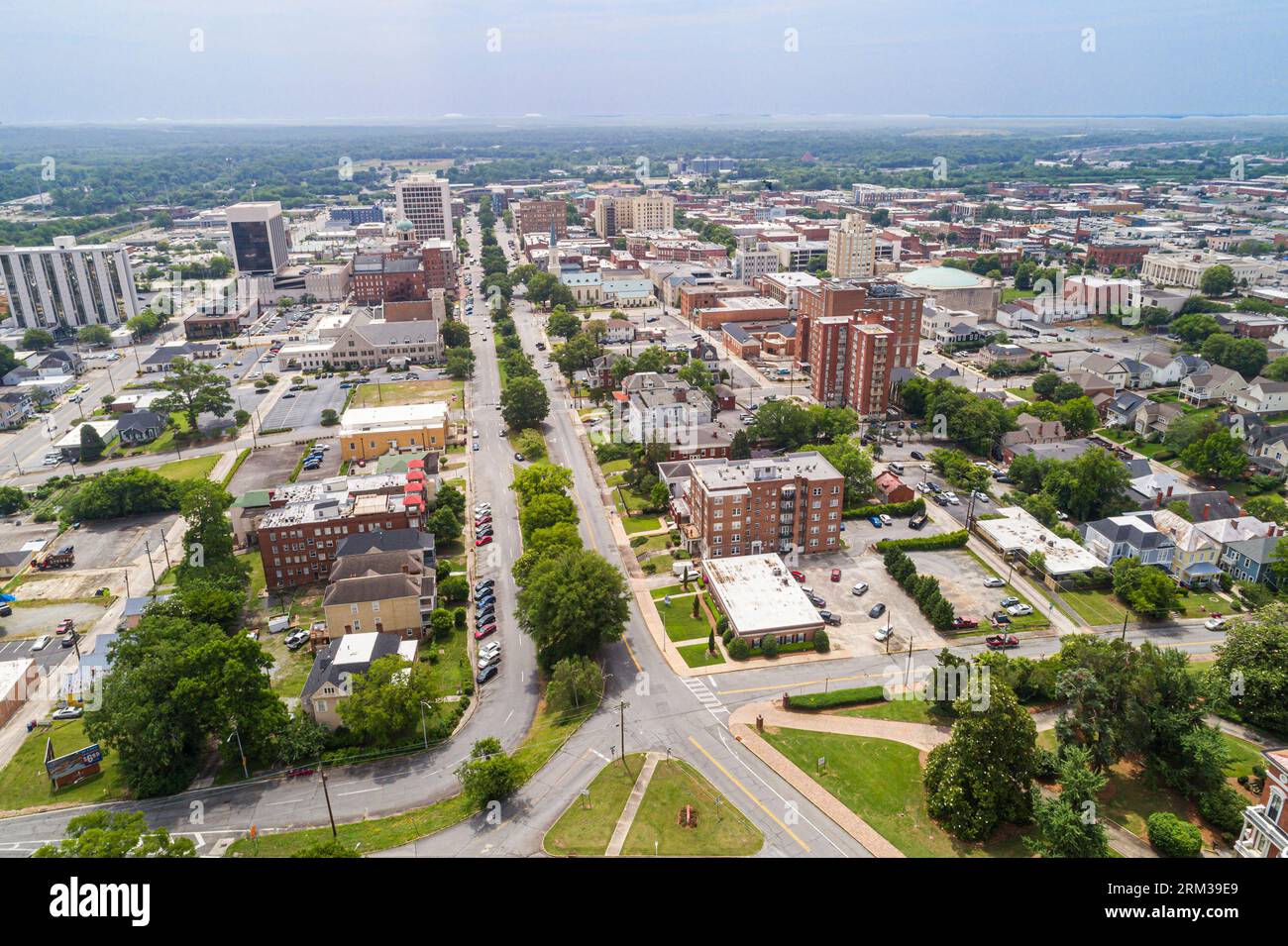 Macon Georgia,downtown city skyline,aerial overhead from above view ...