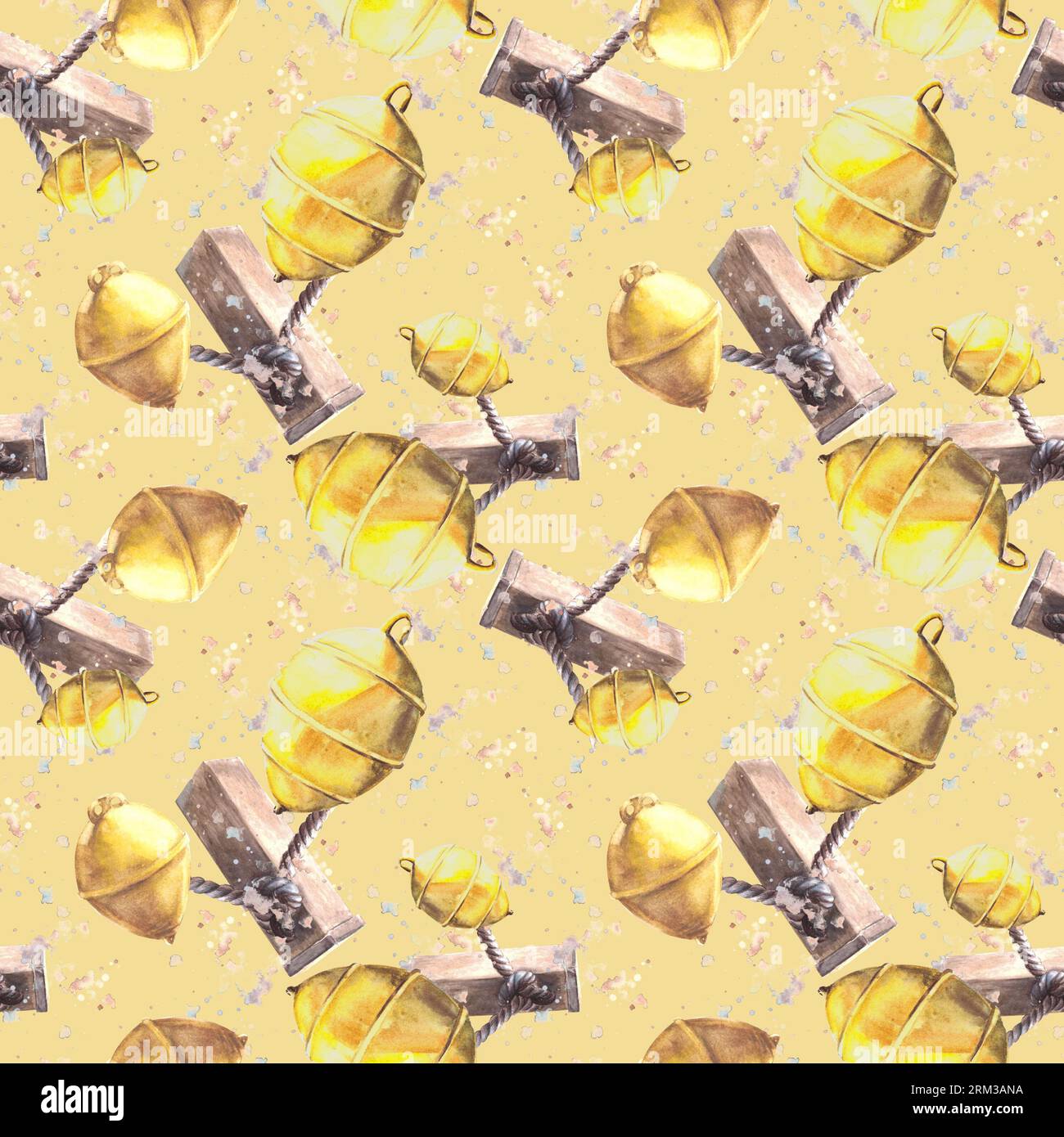 Nautical seamless pattern Maritime elements bollards, yellow buoys ...