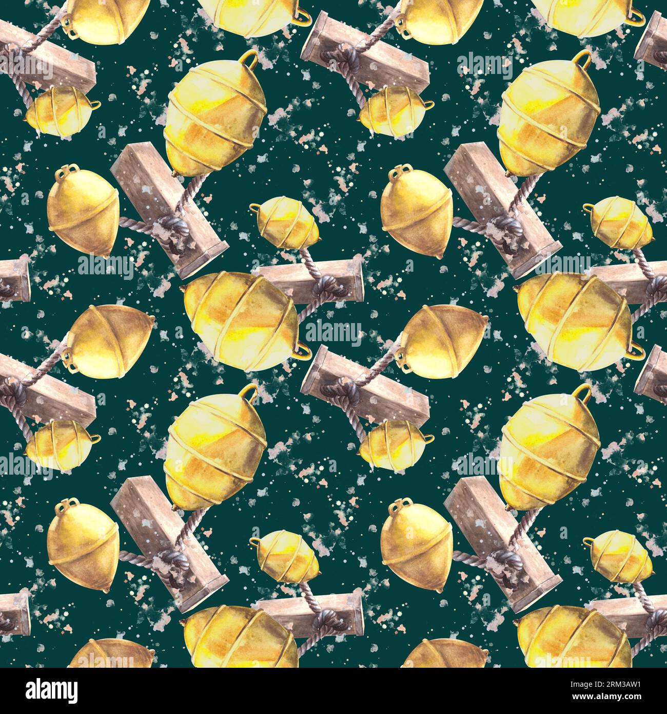 Nautical seamless pattern Maritime elements bollards, yellow buoys ...