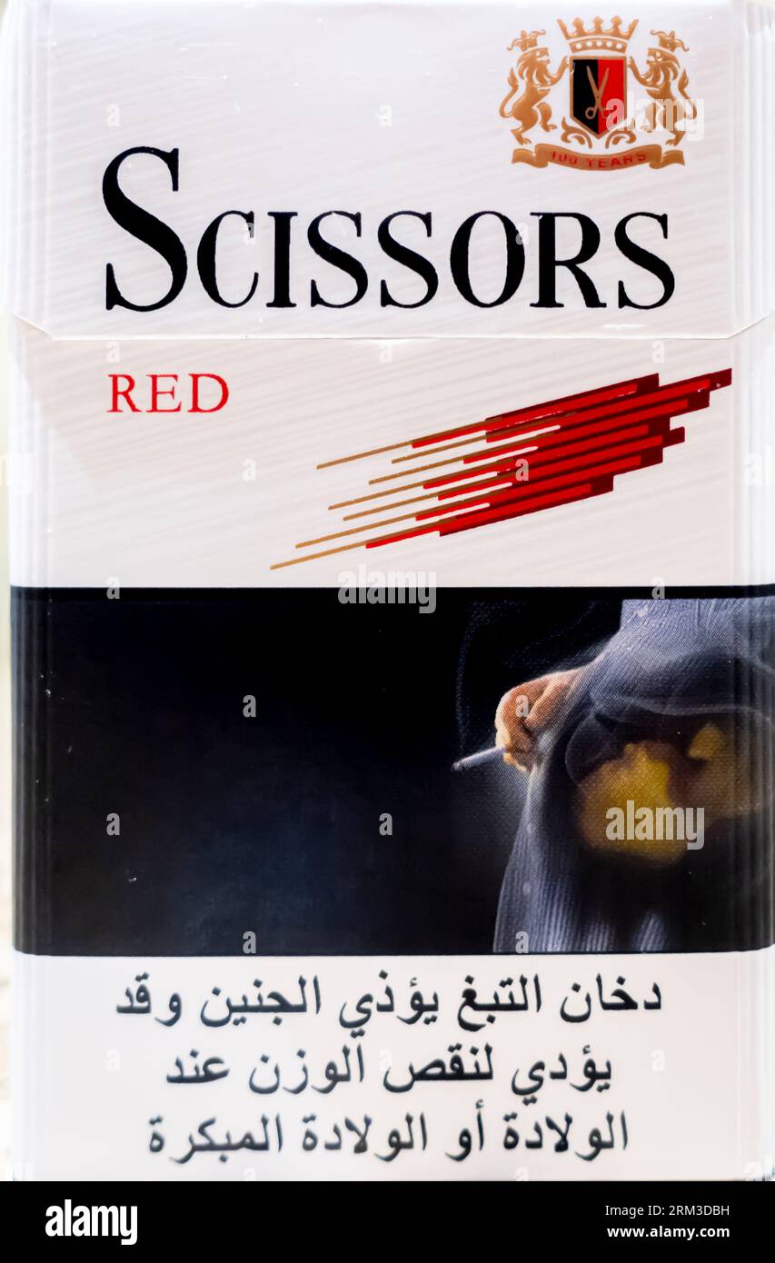 Scissors red cigarettes pack arabic edition showing pregnant woman in ...