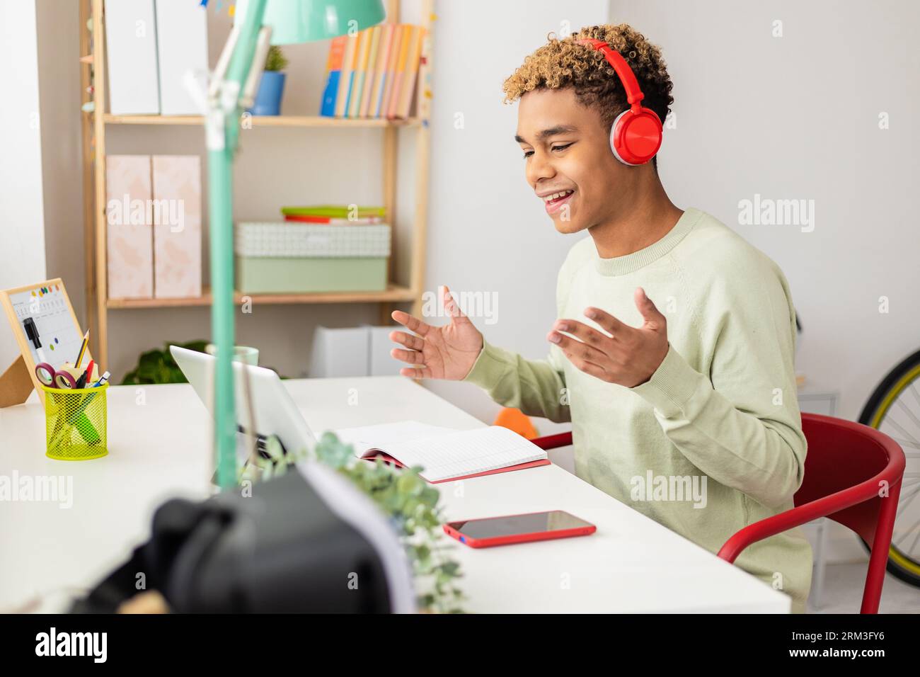 African american teen boy video call hi-res stock photography and ...