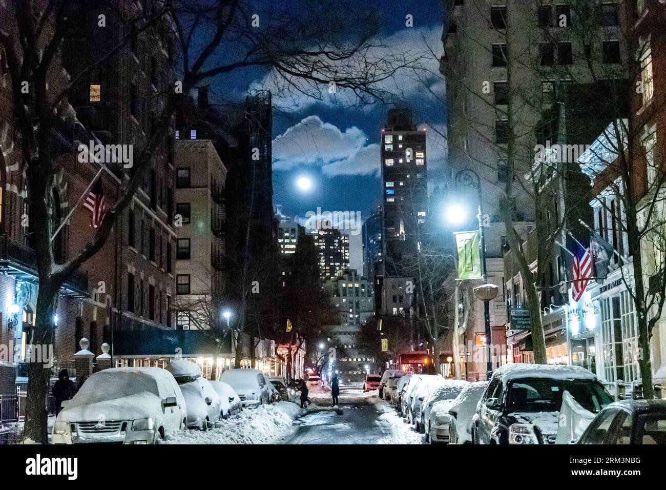 Looking up Montague Street on a cold night in Brooklyn Heights ...