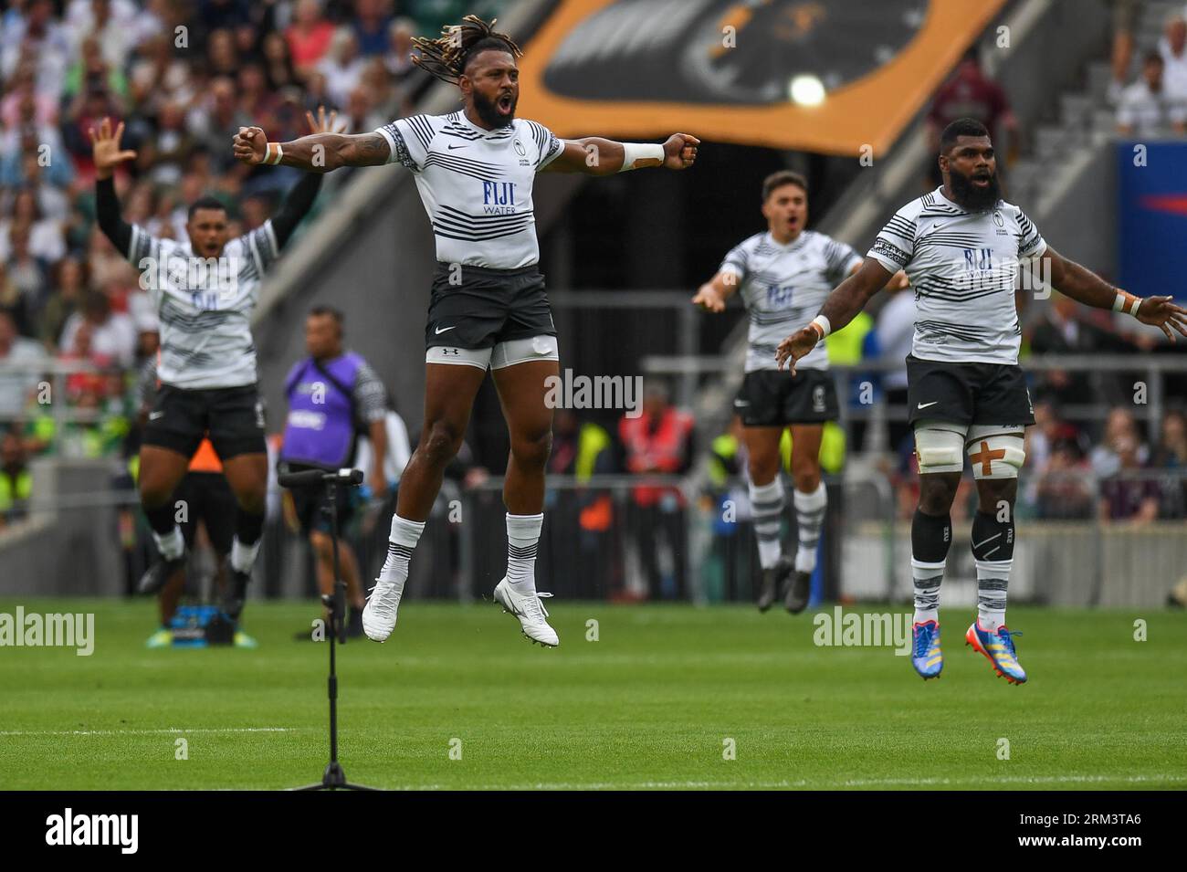 Waisea Nayacalevu of Fiji performs the Cibi ahead ofd the 2023 Summer Series match England vs ...