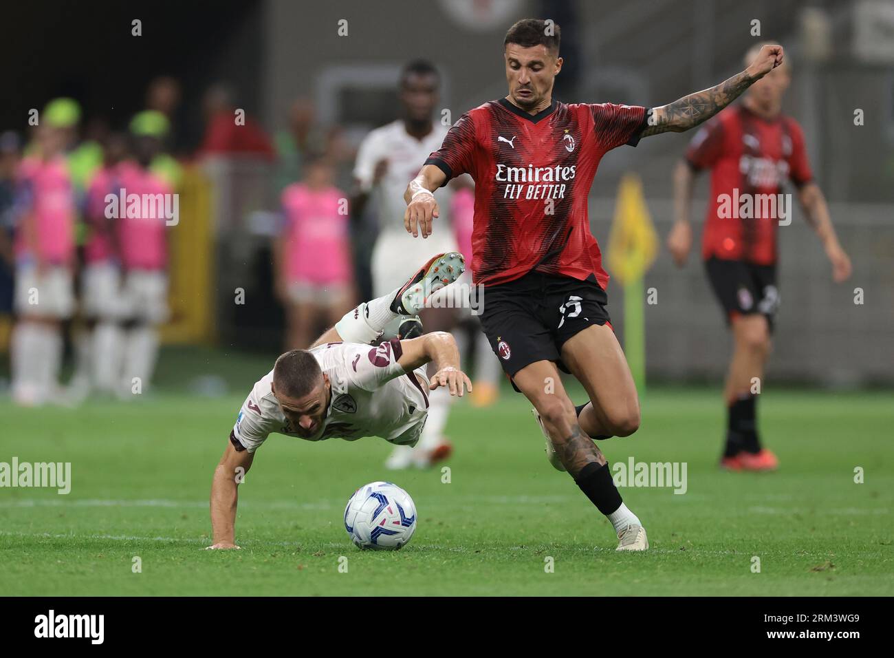Milan, Italy. 26th Aug, 2023. Rade Krunic of AC Milan clashes with ...