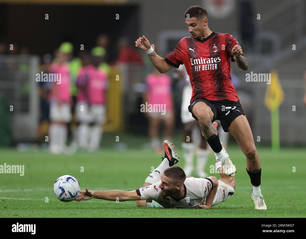 Milan, Italy. 26th Aug, 2023. Rade Krunic of AC Milan clashes with ...