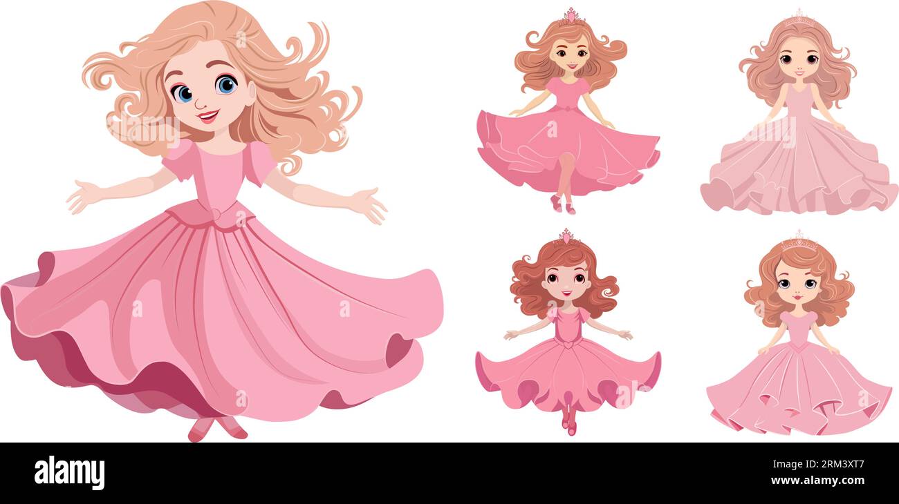 Little princesses set, cartoon illustration Stock Vector Image & Art ...