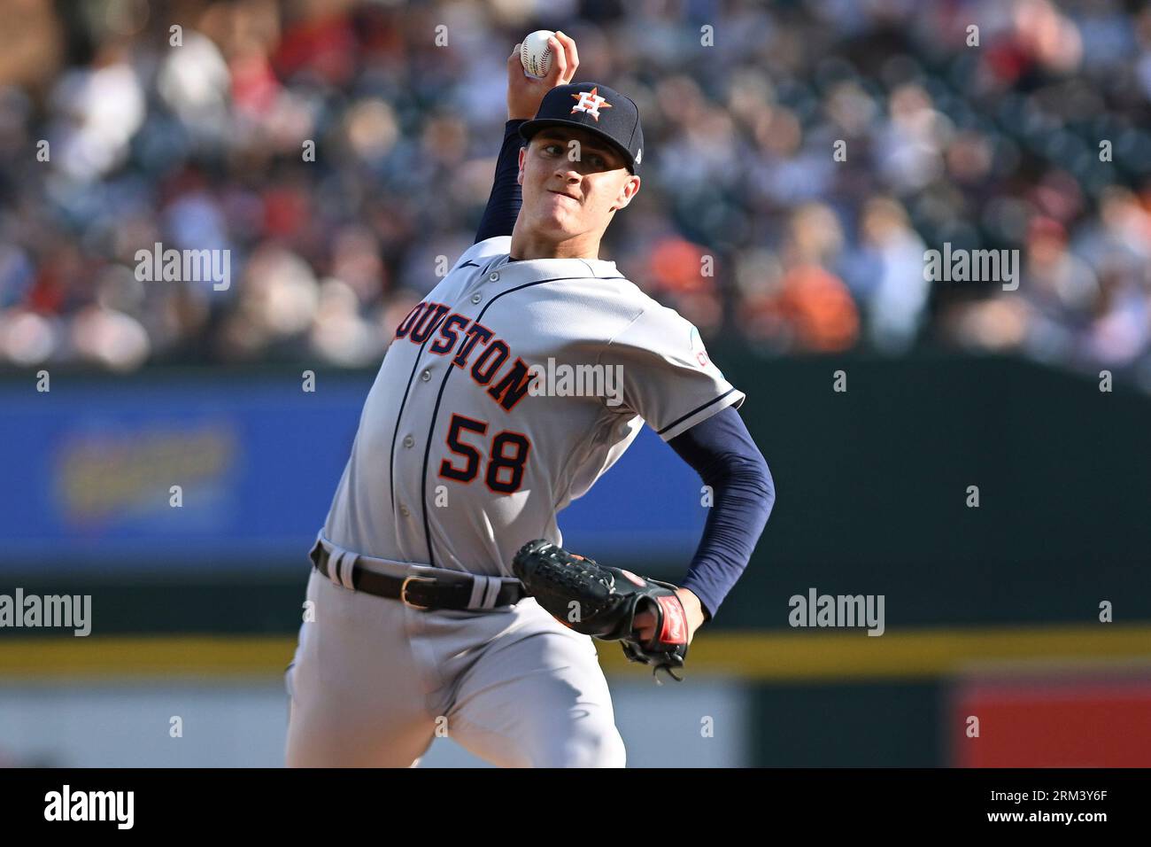 Houston Astros starting pitcher Hunter Brown (58) throws a pitch ...