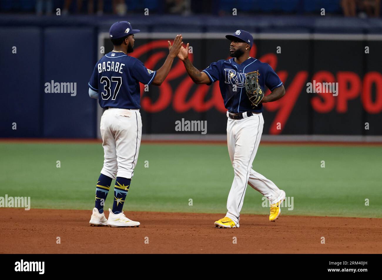 Tampa Bay Rays' Randy Arozarena, right, celebrates with teammate ...