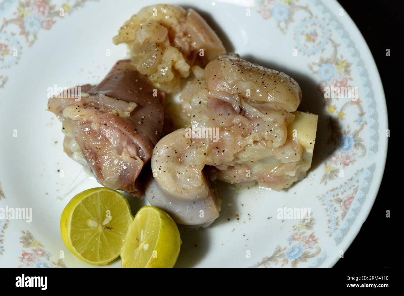 Arabic Egyptian cuisine of kawareh trotters with its traditional soup ...