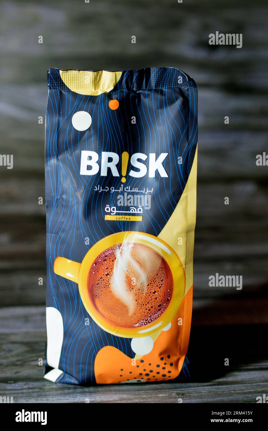Cairo, Egypt, August 26 2023: Brisk Rafah Abo Garad Palestinian coffee ...