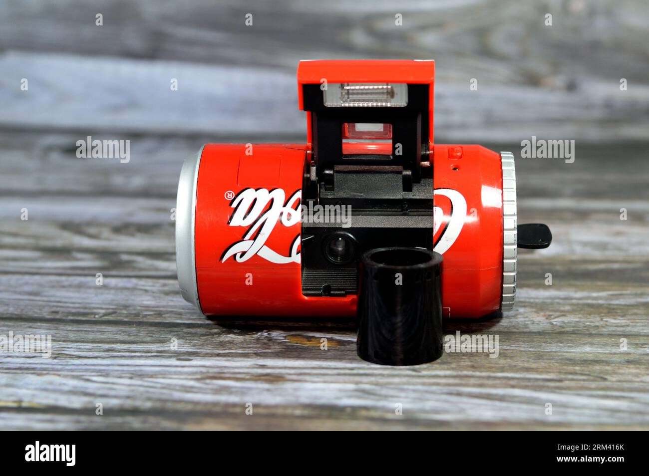 Giza, Egypt, August 19 2023: Coca-Cola reusable film camera, build in ...