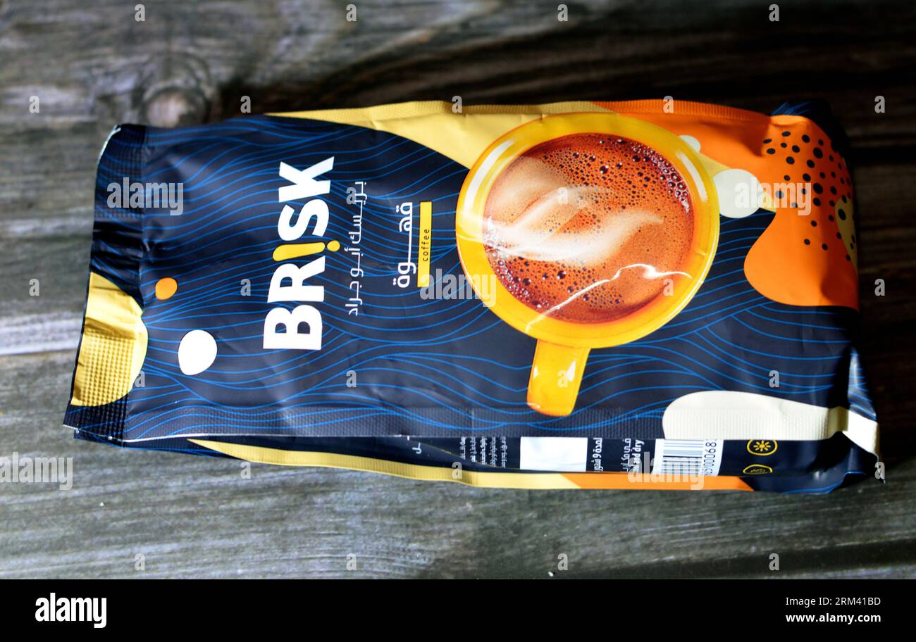 Cairo, Egypt, August 26 2023: Brisk Rafah Abo Garad Palestinian coffee ...