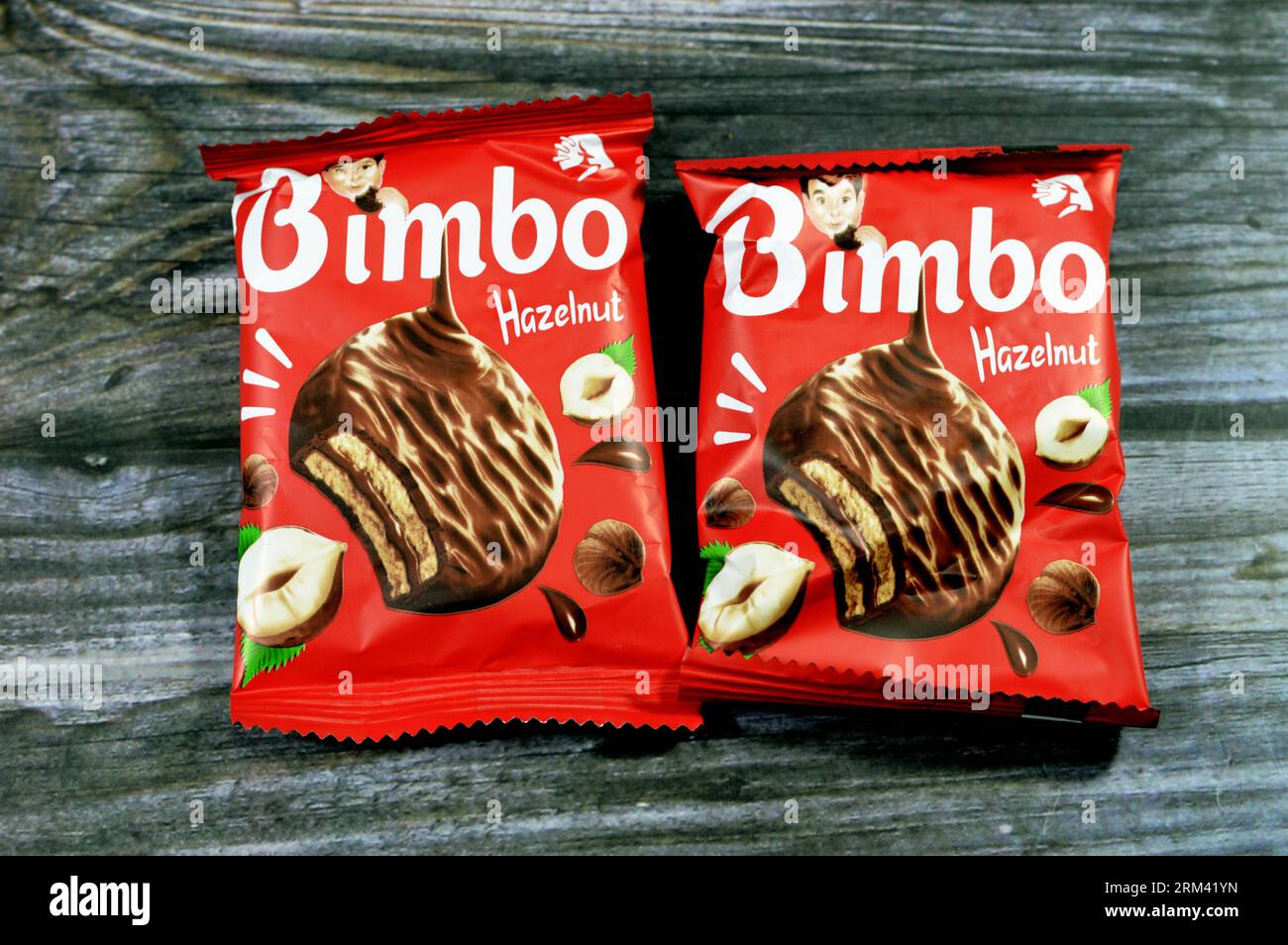 Cairo, Egypt, August 21 2023: Bimbo hazelnut with chocolate cream ...