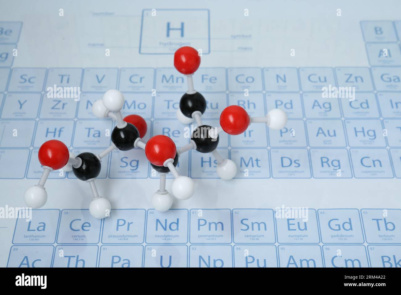 Molecular model on periodic table of chemical elements Stock Photo - Alamy