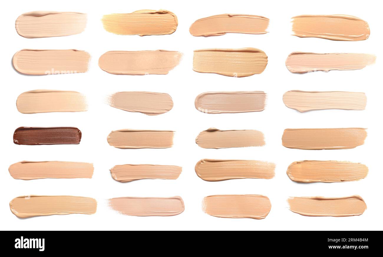 Set of foundation samples in different tones on white background Stock ...