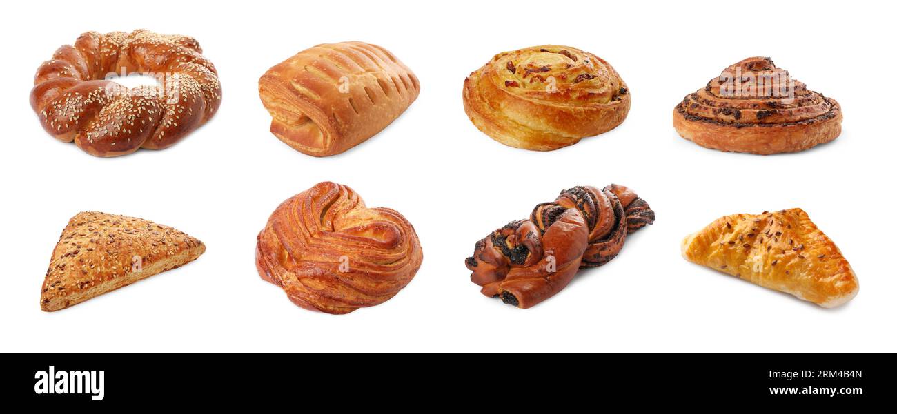 Set with different freshly baked pastries isolated on white Stock Photo ...