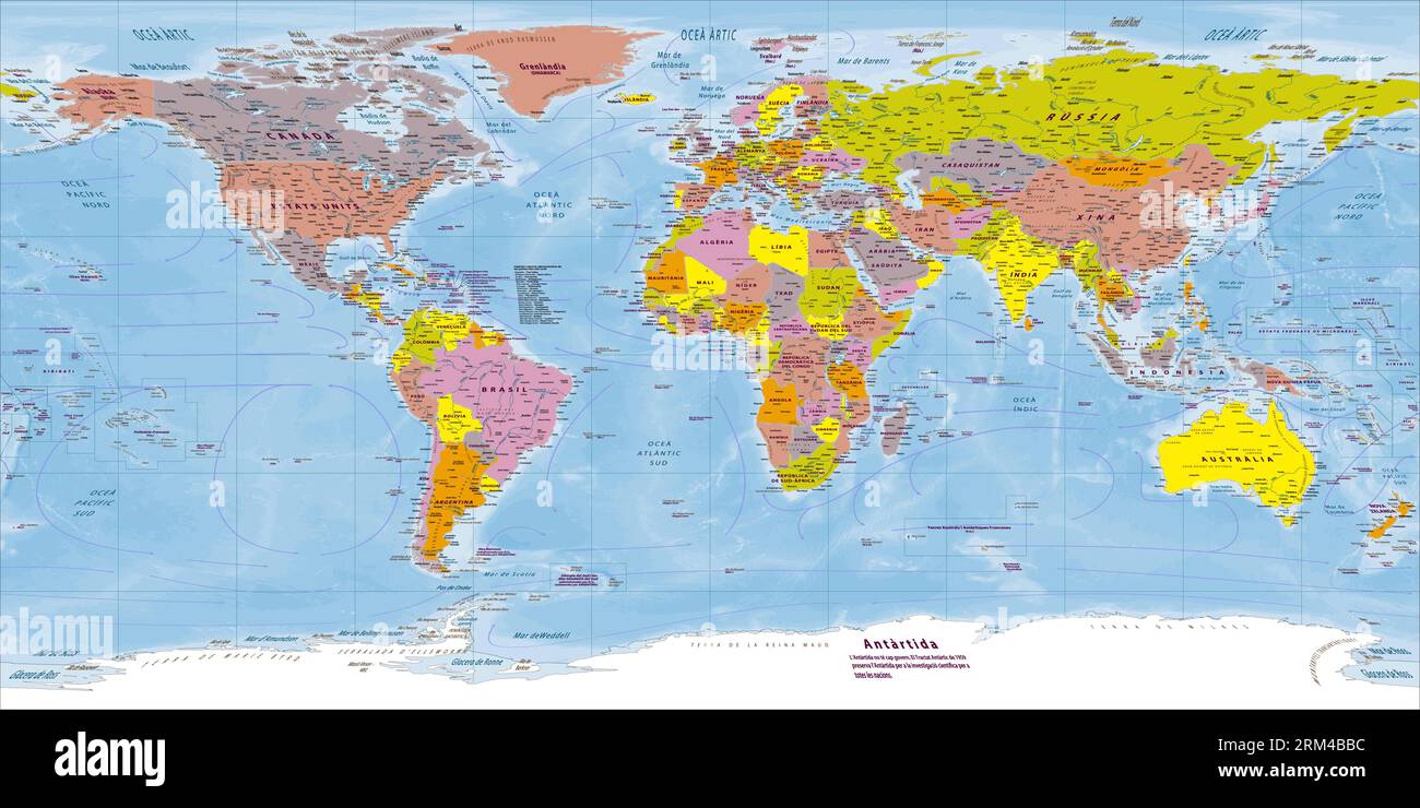 Political world map Catalan language Equirectangular projection Stock ...