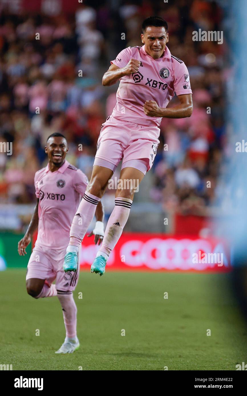 Inter Miami midfielder Diego Gomez, top, celebrates after his goal ...