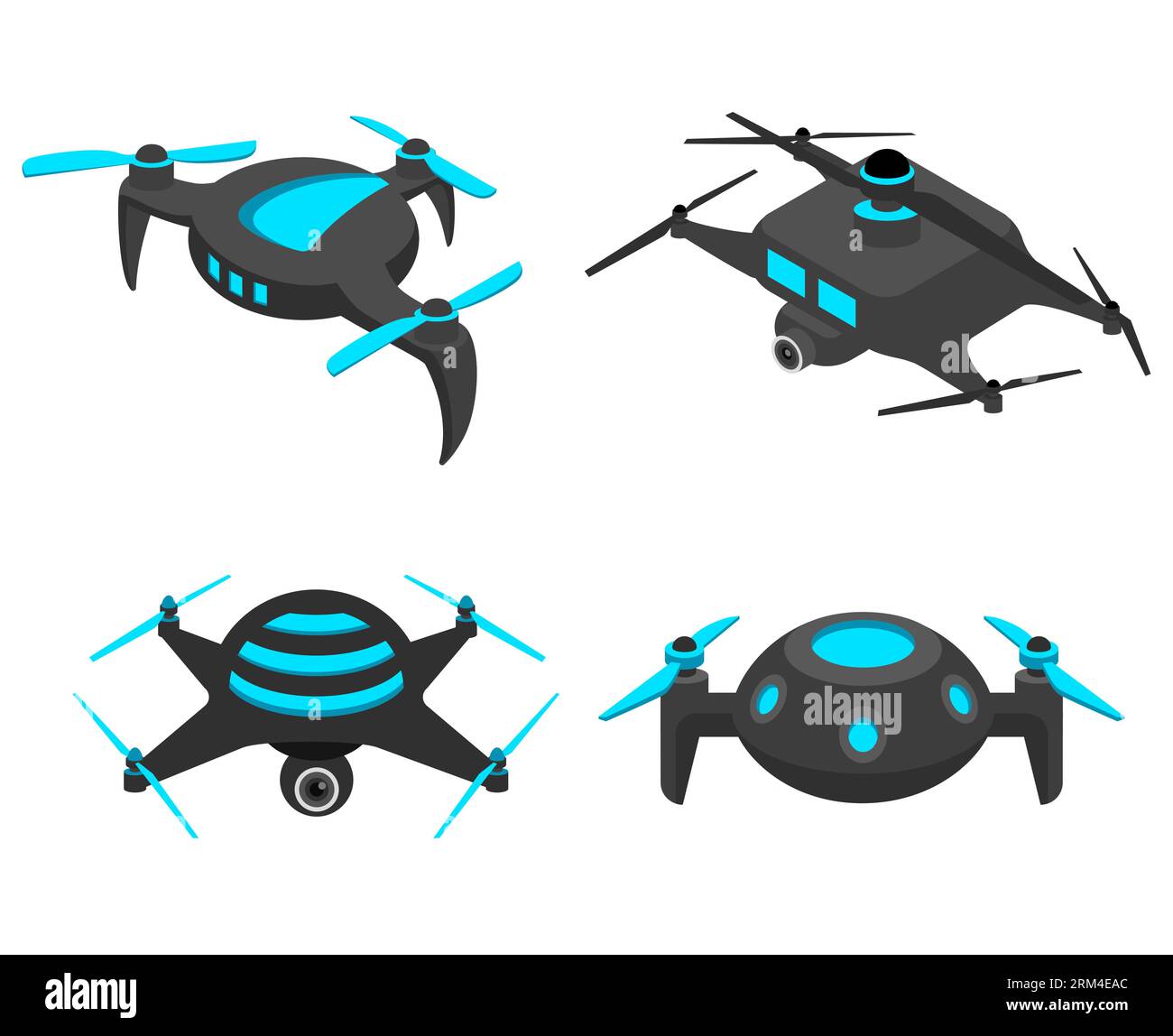 Drones set. Different quadcopters, flying gadget with camera. Military ...