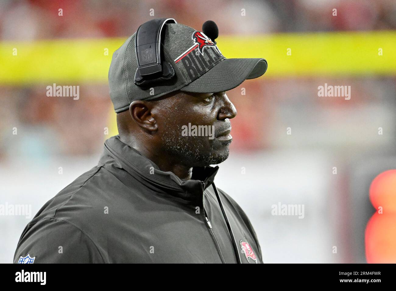 Tampa Bay Buccaneers head coach Todd Bowles stands on the sidelines during the first half of an ...