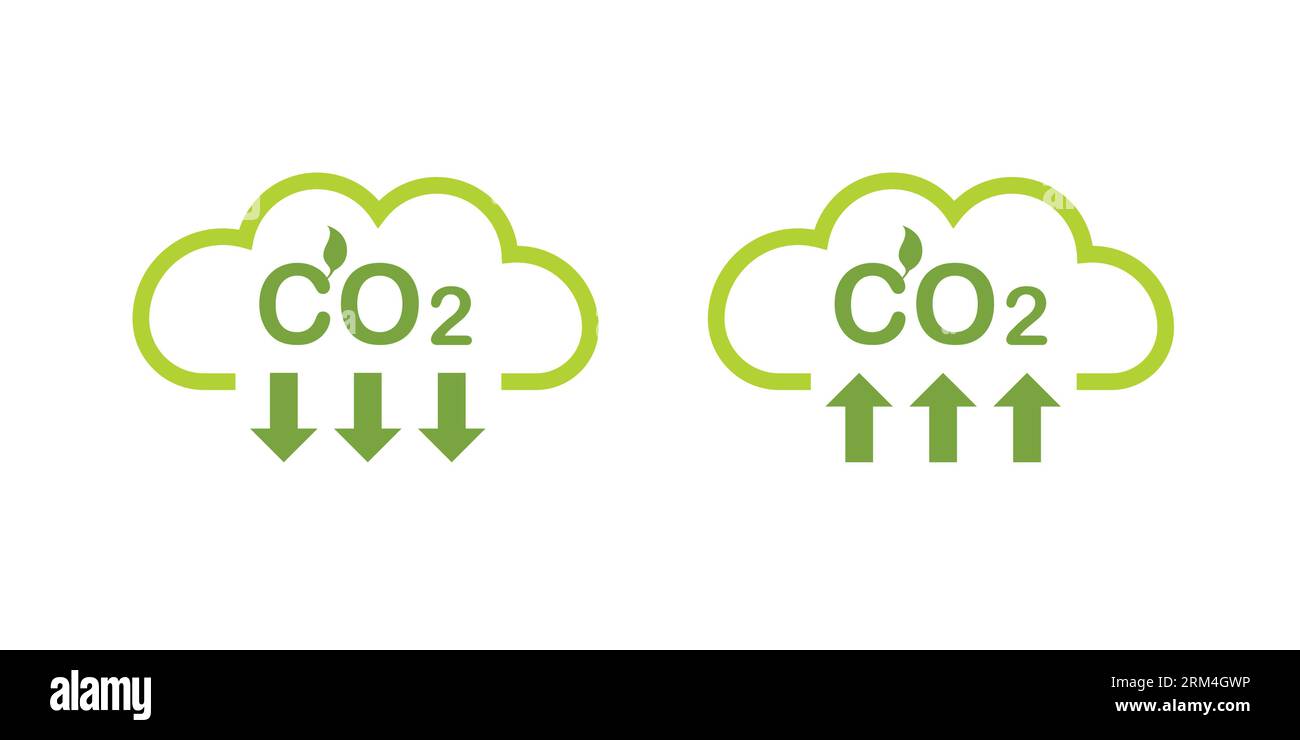 Carbon dioxide emissions. Green cloud and co2 reduction icon. Air ...
