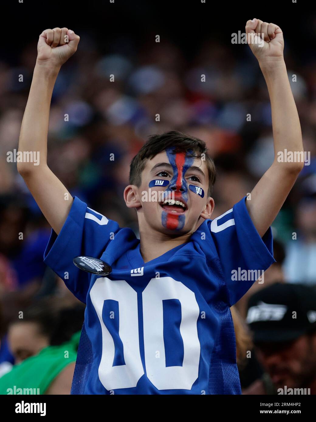 A New York Giants fan reacts in the stands during the first half of an ...