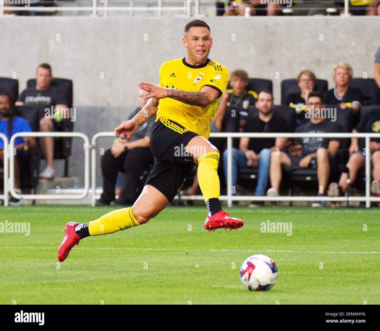 August 26, 2023: Columbus Crew midfielder Alexandru Matan (20) takes a ...
