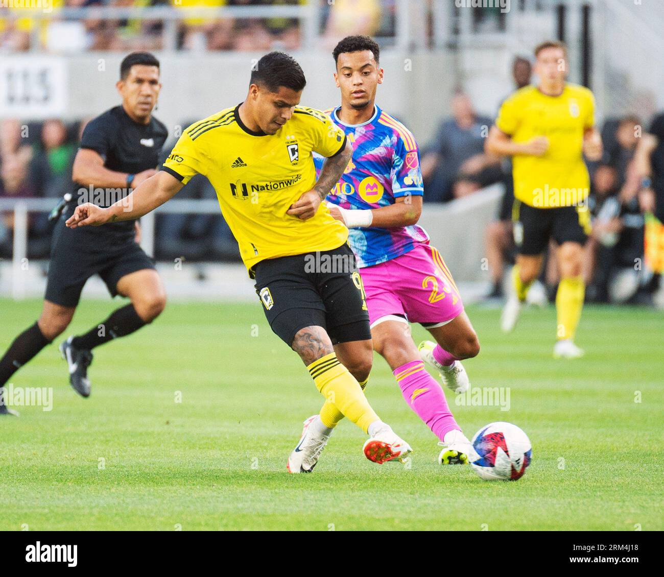 August 26, 2023: Columbus Crew forward Cucho HernÃ¡ndez (9) handles the ...