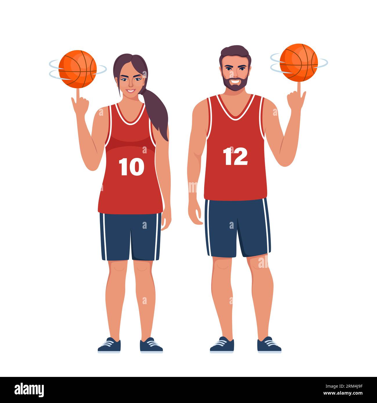 Happy basketball player in uniform with ball isolated on white ...