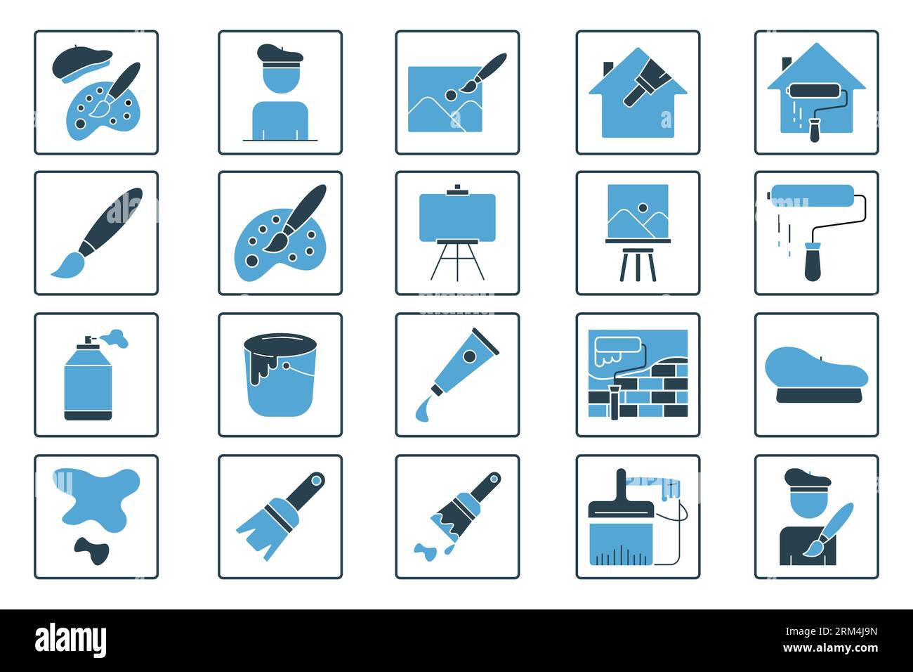 Painting set icon. Contains icons paint brush, canvas, painter, paint ...