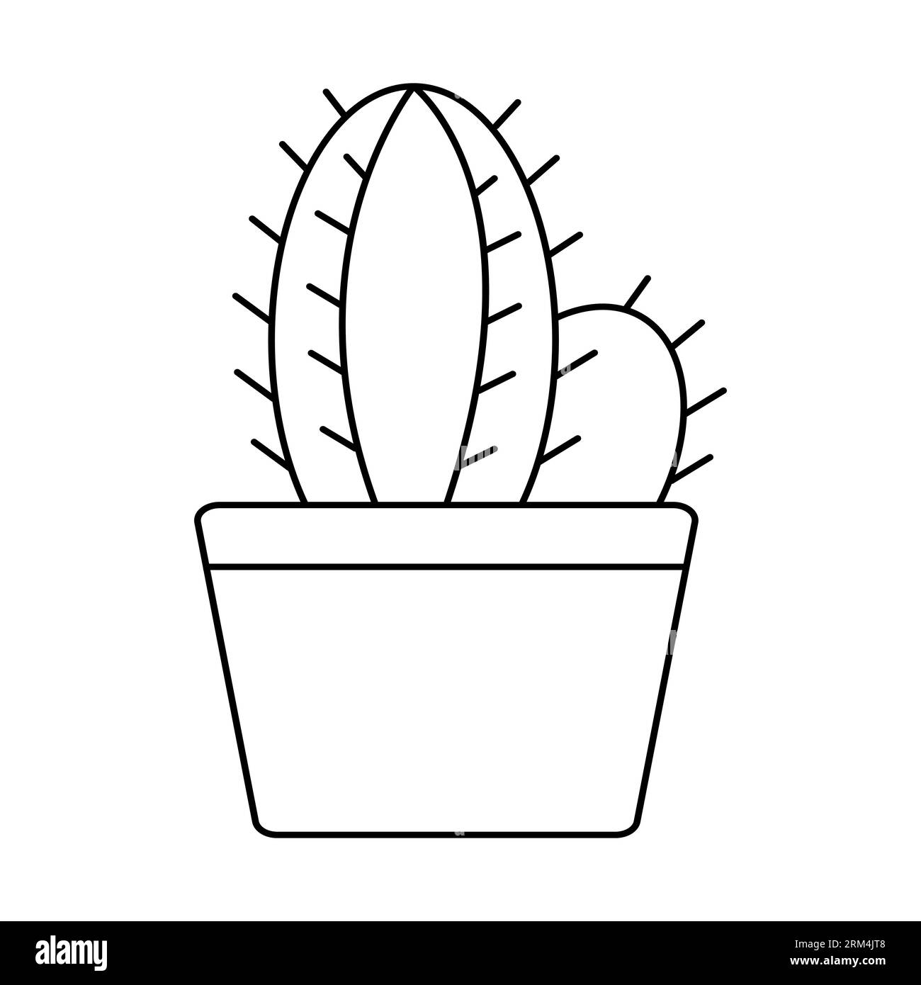 Cactus plant in pot. Line art style. Vector illustration isolated on ...