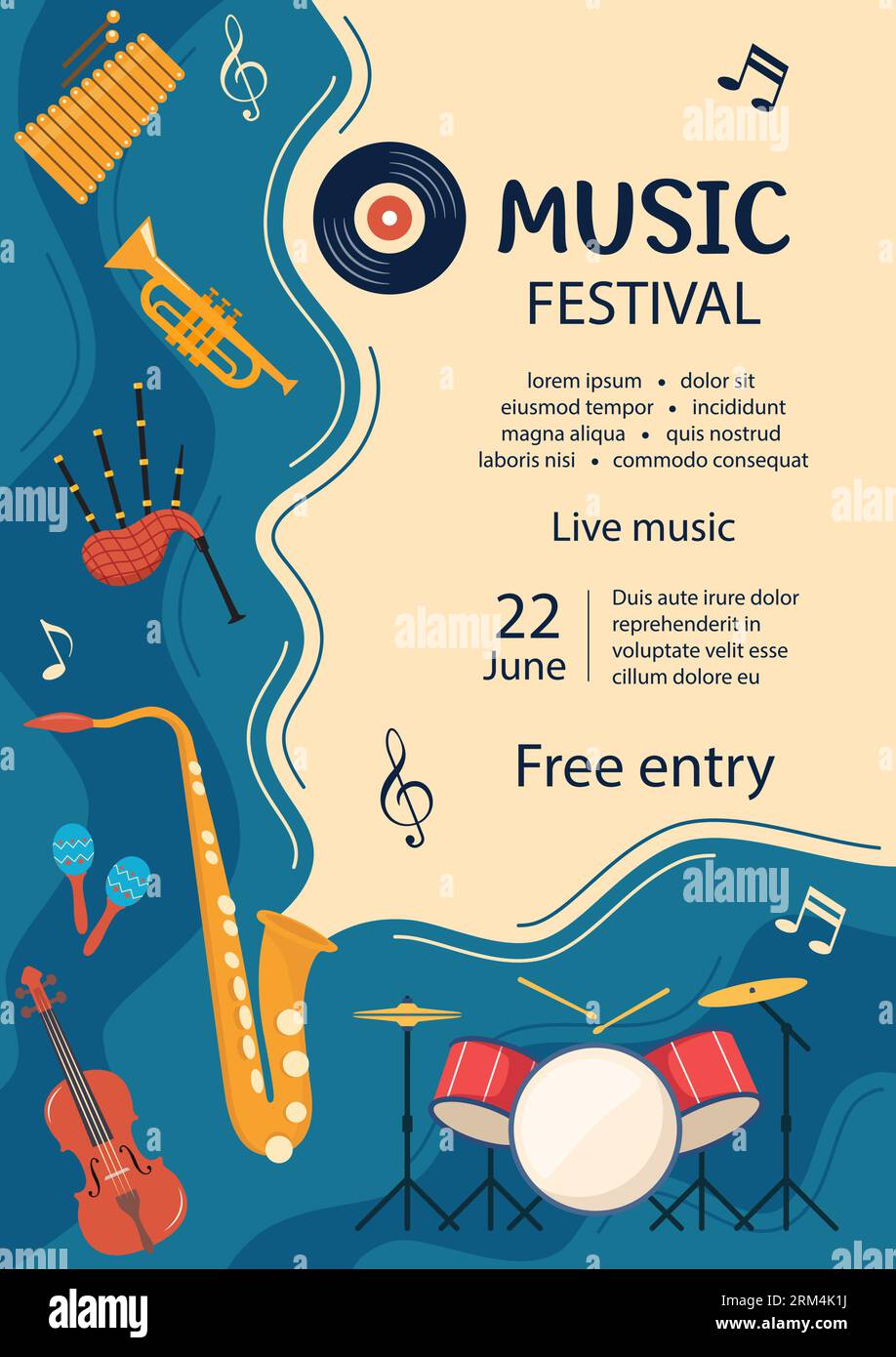 Invitation to a music festival. Musical instruments. Violin, cello ...