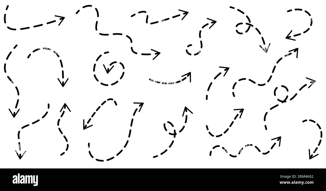Set of curved dotted arrows. Design with dotted lines. Vector illustration isolated on white ...