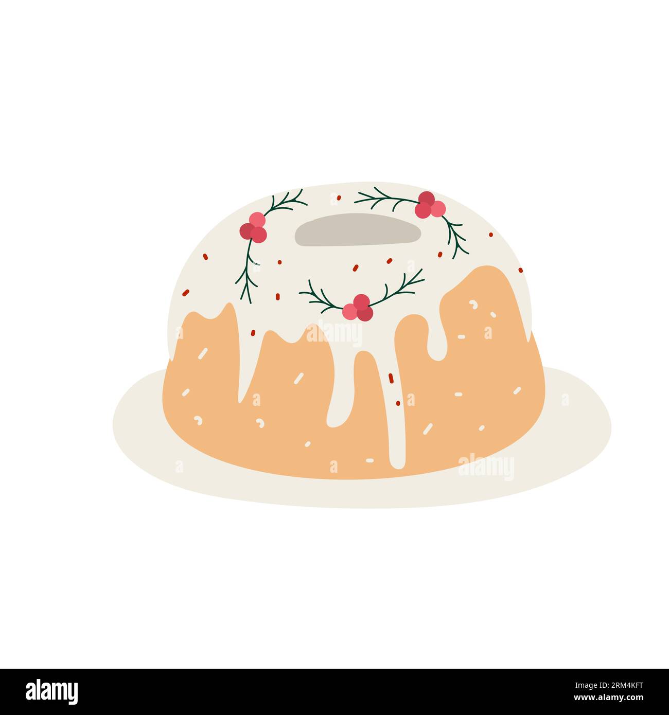 Vector illustration of Christmas cake frosted with berries in cartoon ...