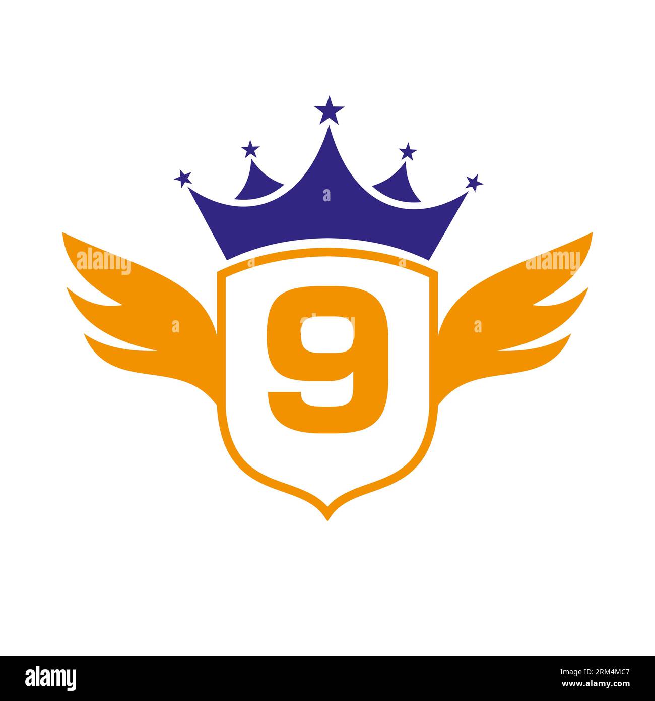 Letter 9 Transportation Logo With Wing, Shield And Crown Icon. Wing ...