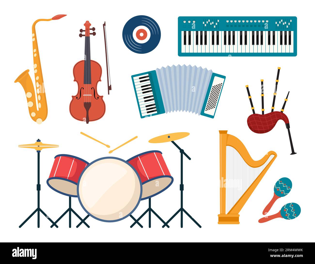 Musical instruments, set of icons. Guitar, synthesizer, violin, cello ...