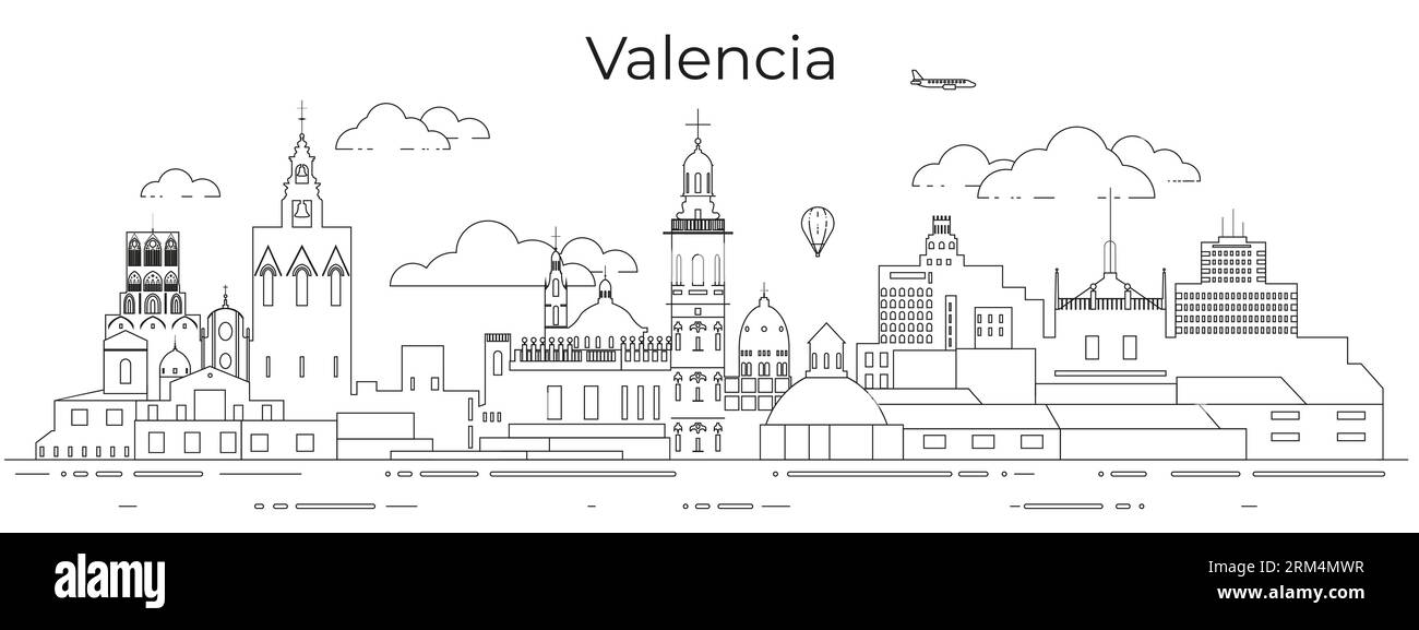 Valencia cityscape line art vector illustration Stock Vector Image ...
