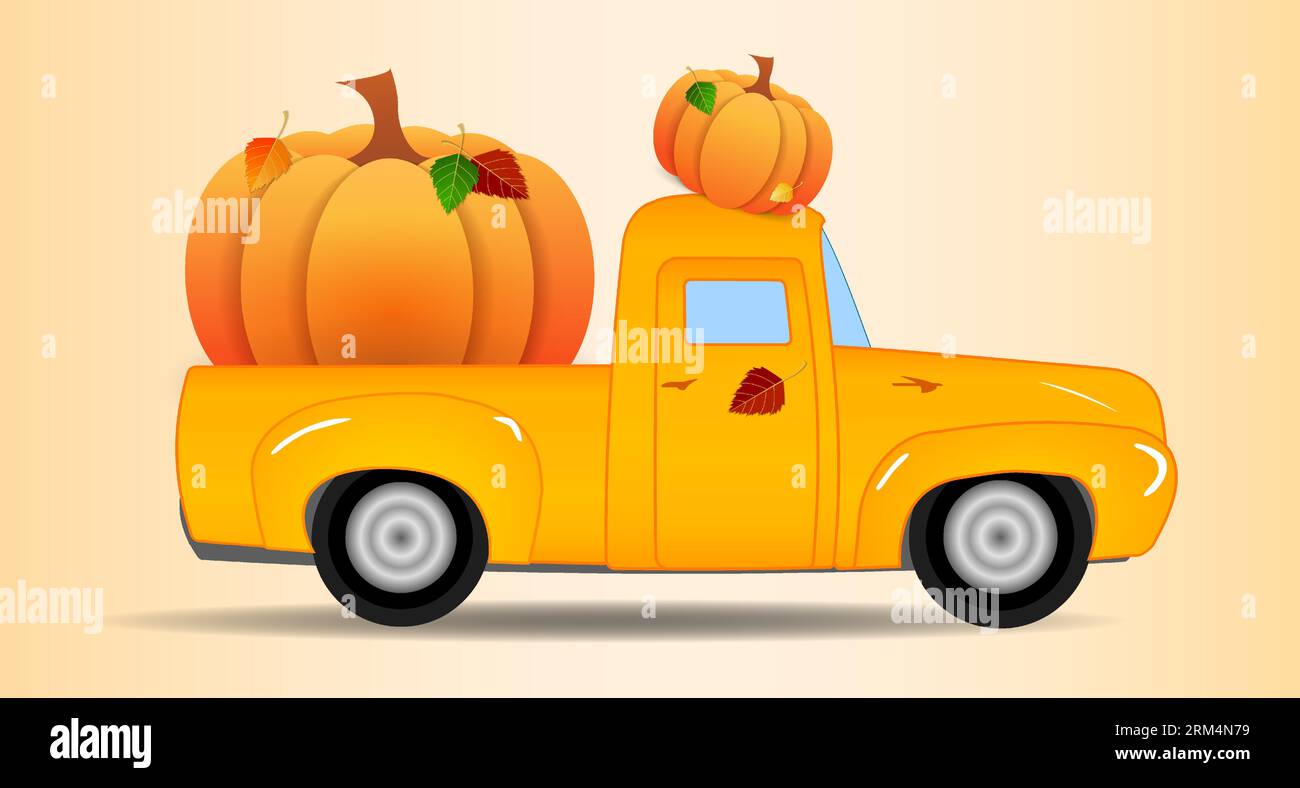 Fall truck with pumpkin vector Illustration. Happy fall truck shirt ...