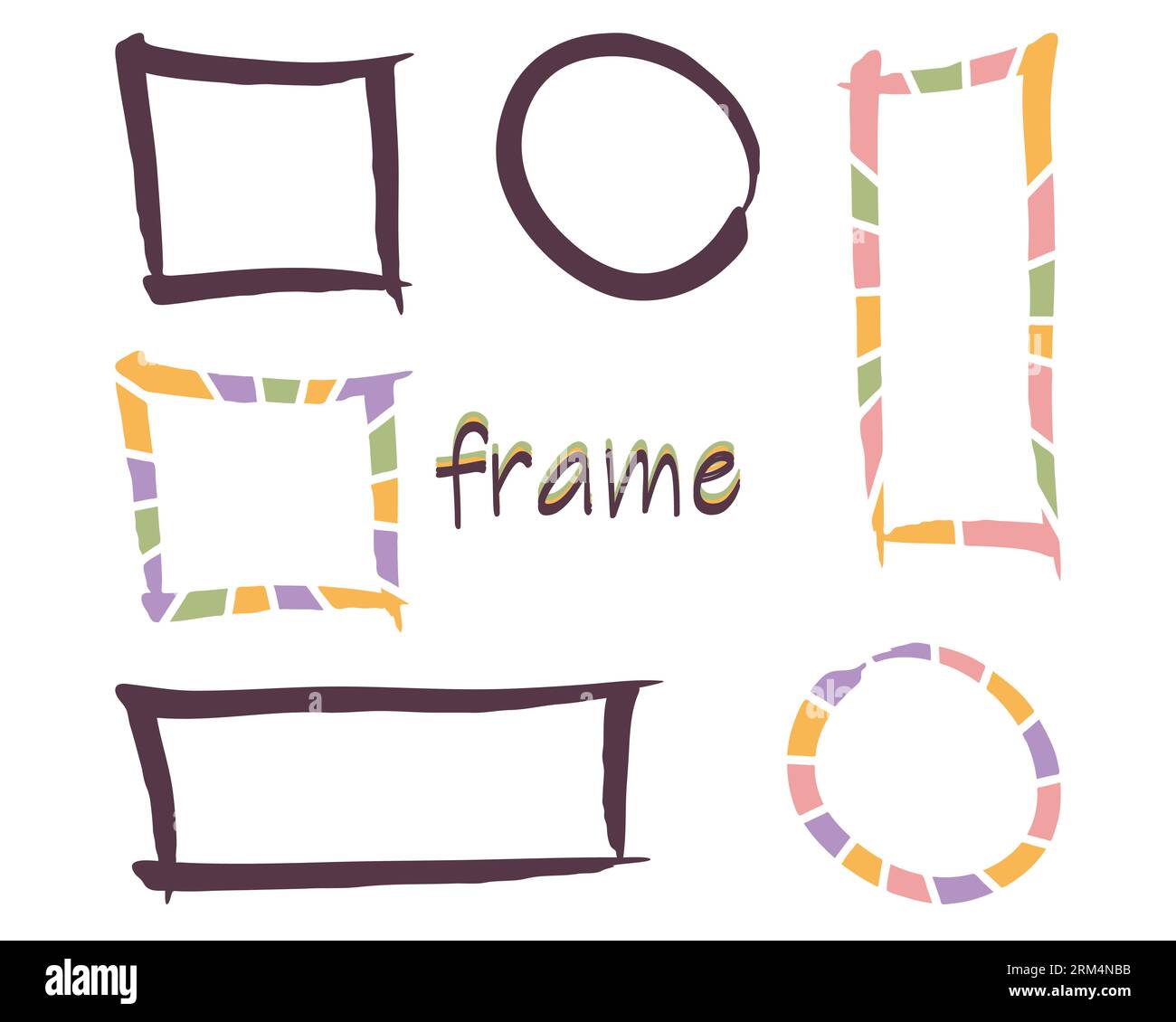 Free style frames, border Set. Hand drawn paint brush doodle line ...