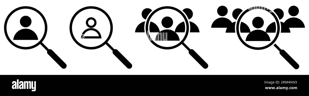 Set of search job vacancy icons. Loupe magnifier looking for candidate ...