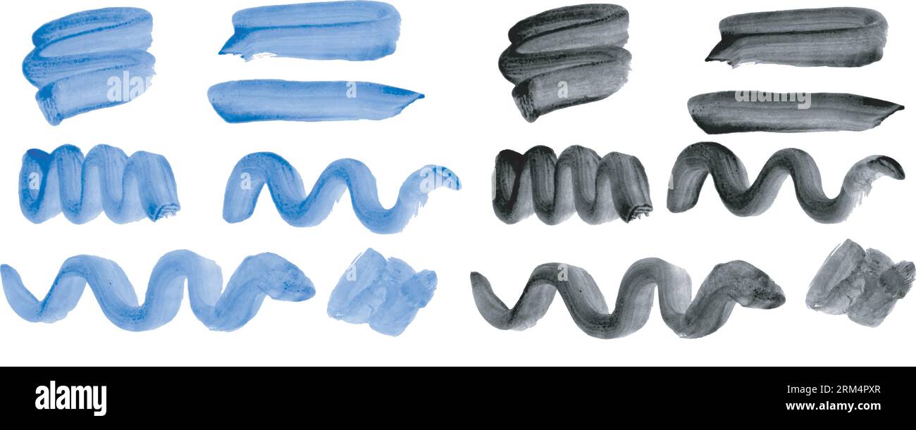 Collection of gestural brush strokes with paint, real handmade strokes ...