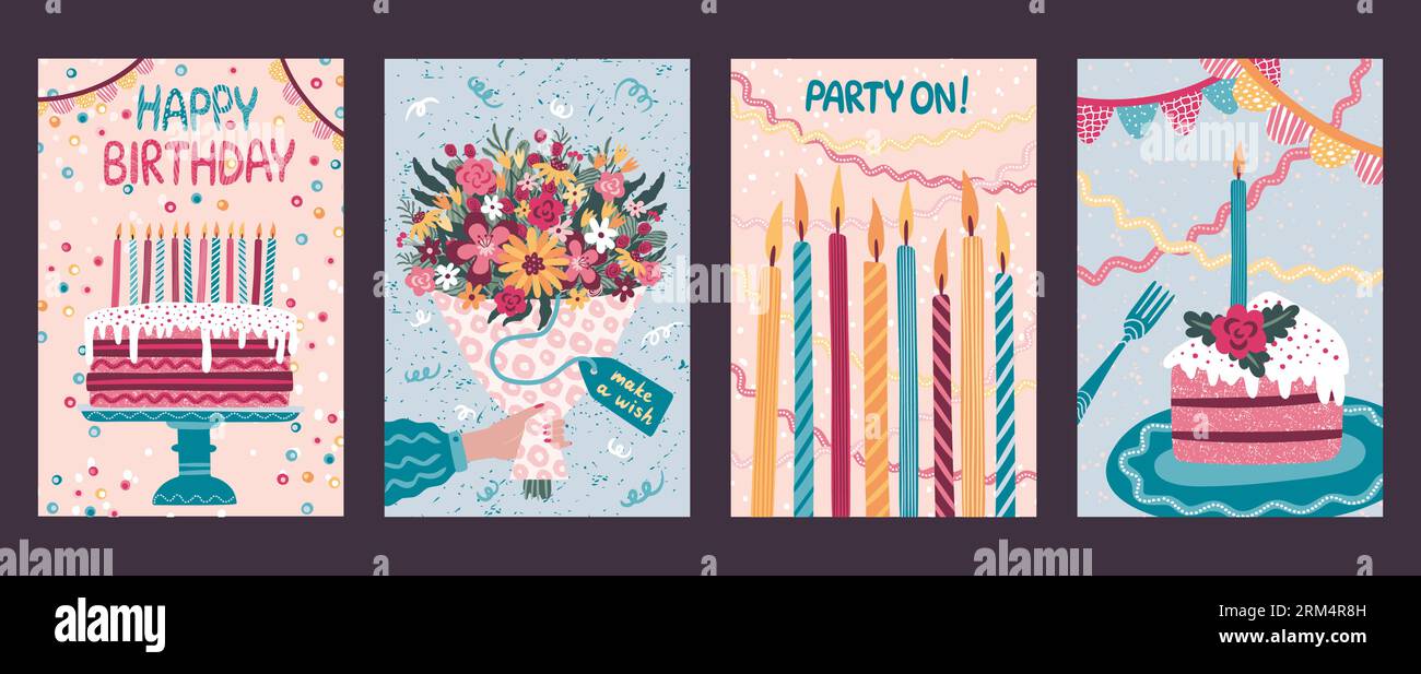 Birthday party cards. Holiday celebration. Flower bouquet in woman hand ...