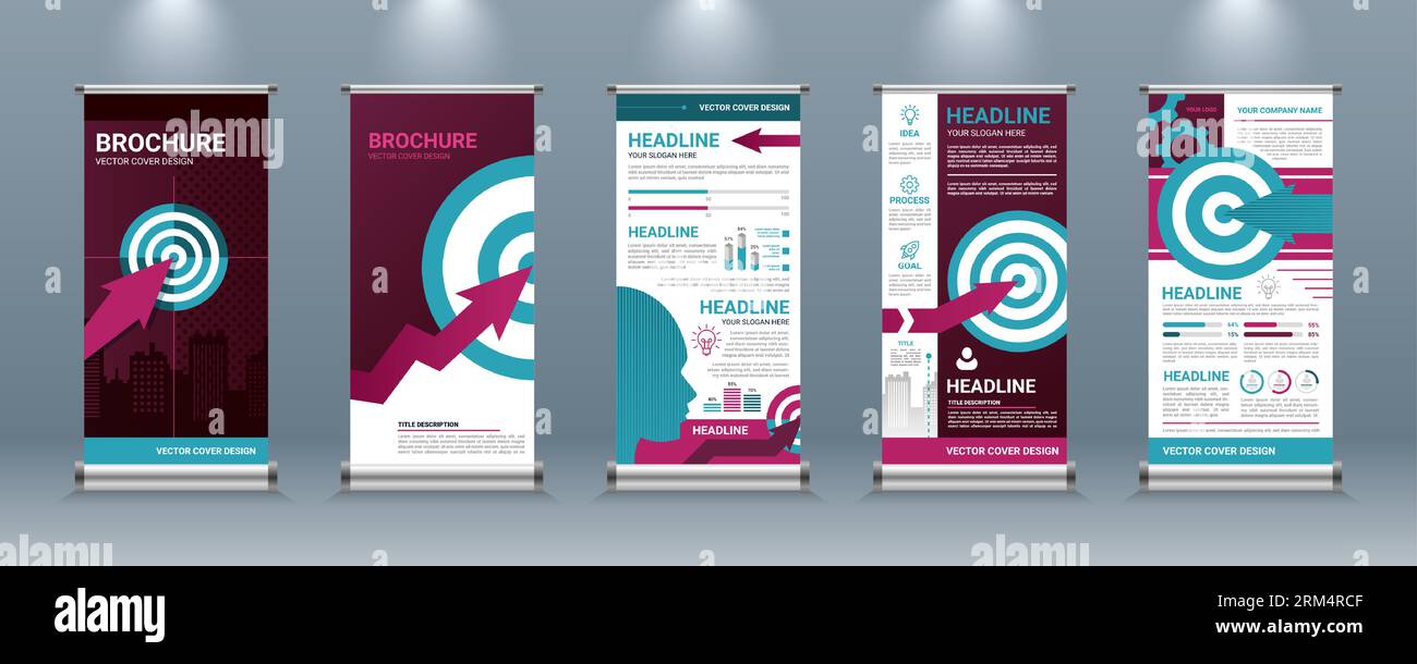 Business roll up. Growth arrow to target. Standee banners set. Flyer ...