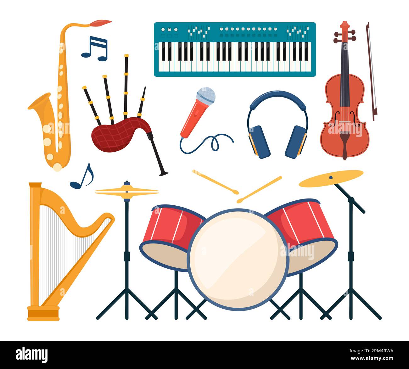 Musical instruments, set of icons. Guitar, synthesizer, violin, cello ...