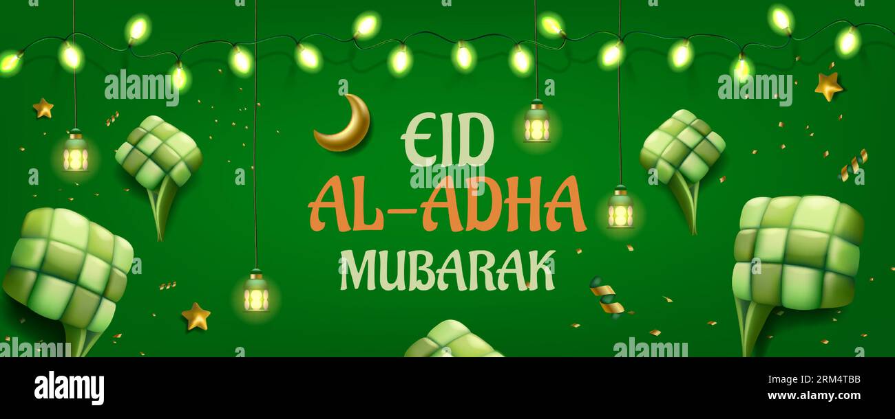 3D ketupat. Ramadan green background. Lebaran happy holiday. Ramadhan ...