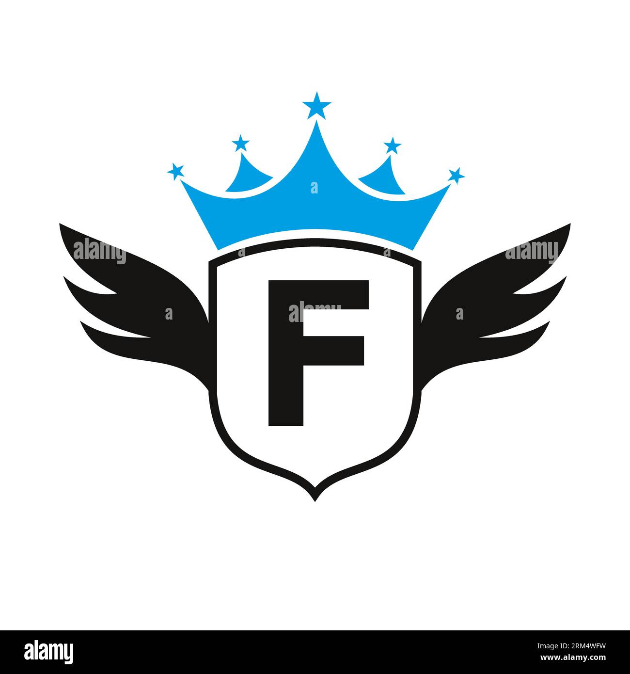 Letter F Transportation Logo With Wing, Shield And Crown Icon. Wing ...