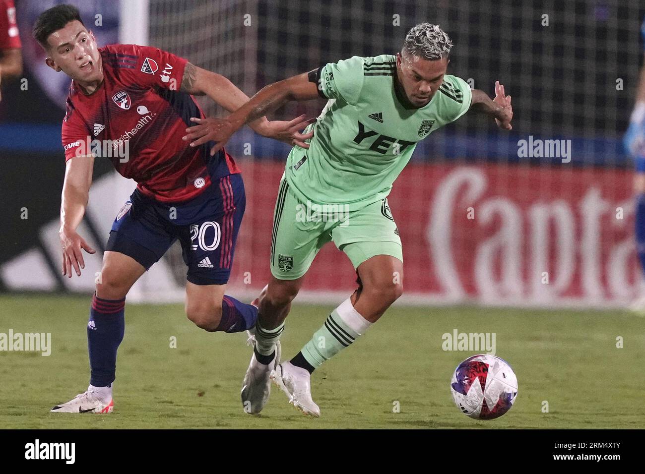 Austin FC midfielder Daniel Pereira chases the ball next to FC Dallas ...